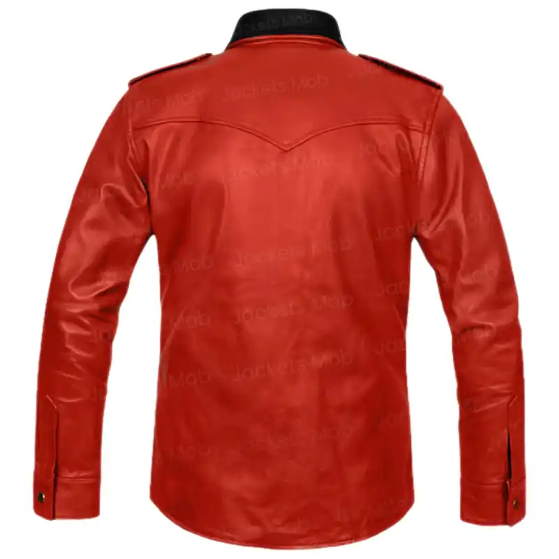 Native Red Leather Shirt | Pure Napa Sheep Skin Soft Leather Shirt | JM