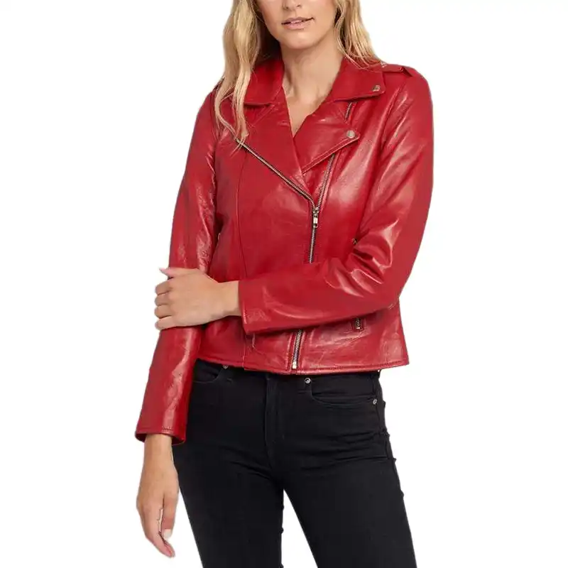 Red Leather Jacket Women Jackets Mob