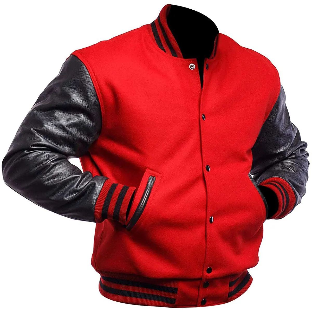 Letterman Red & Black Varsity Woolen Leather Jacket | JM