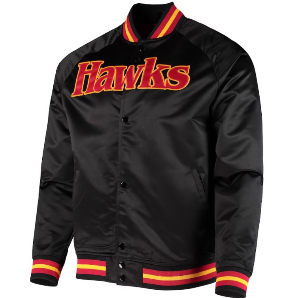 Atlanta Hawks Hardwood Classics Black Satin Jacket | JM