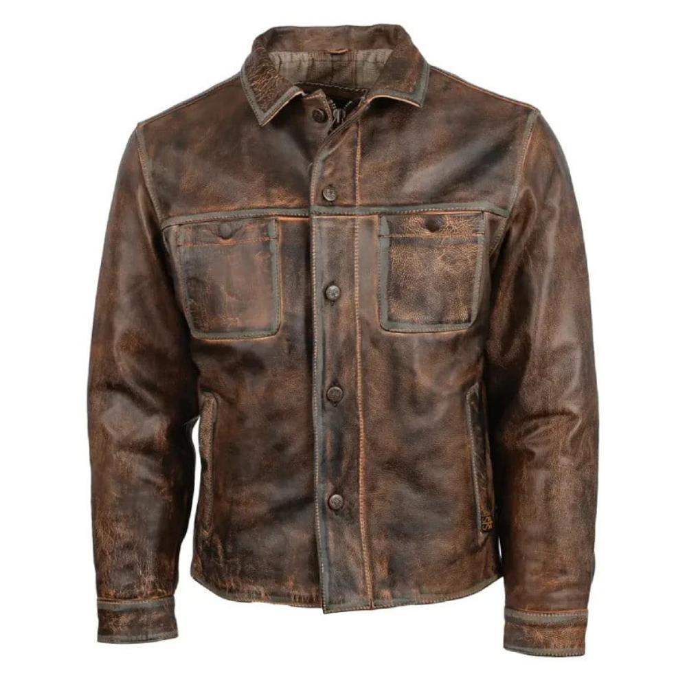 Distressed Brown Leather Jacket | JM