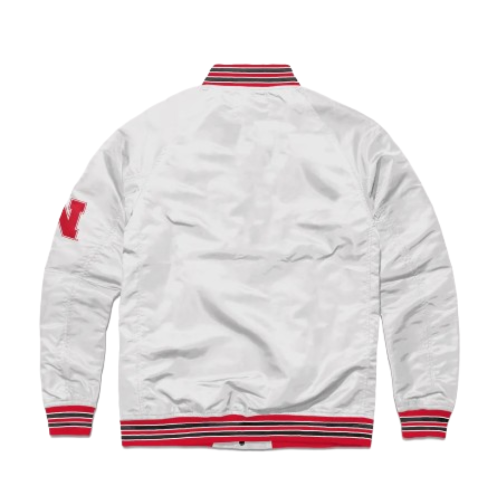Nebraska Script Satin Varsity Jacket | JM